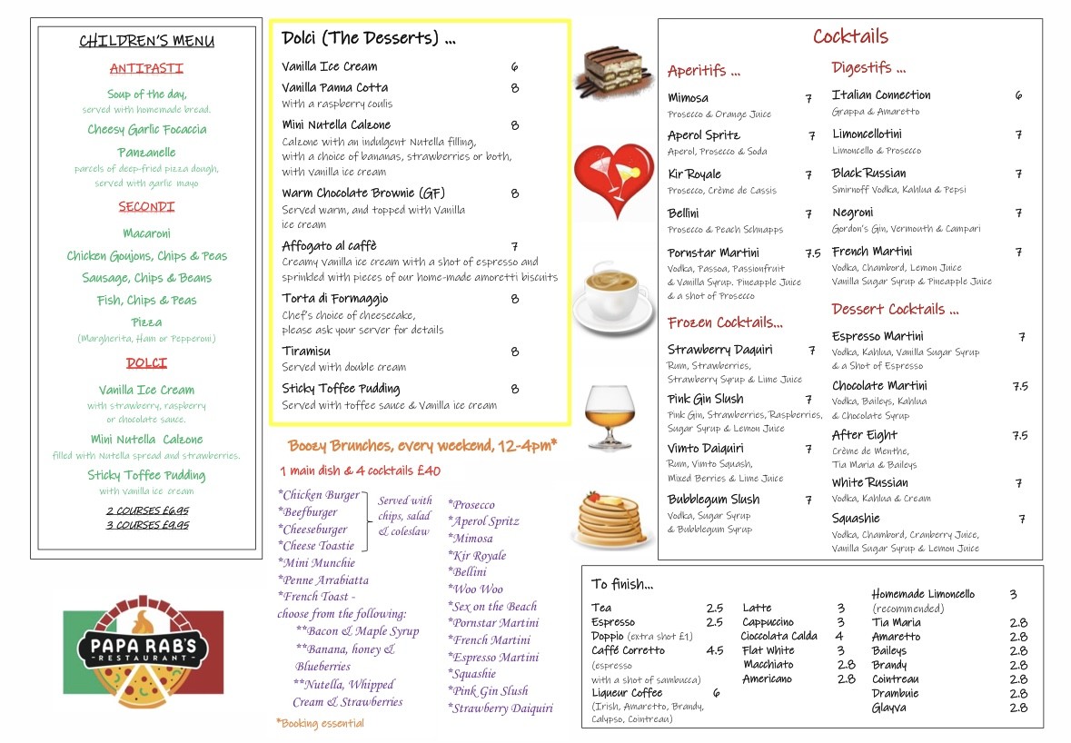 Desserts & Cocktails | Menu | Papa Rabs Restaurant, Stranraer